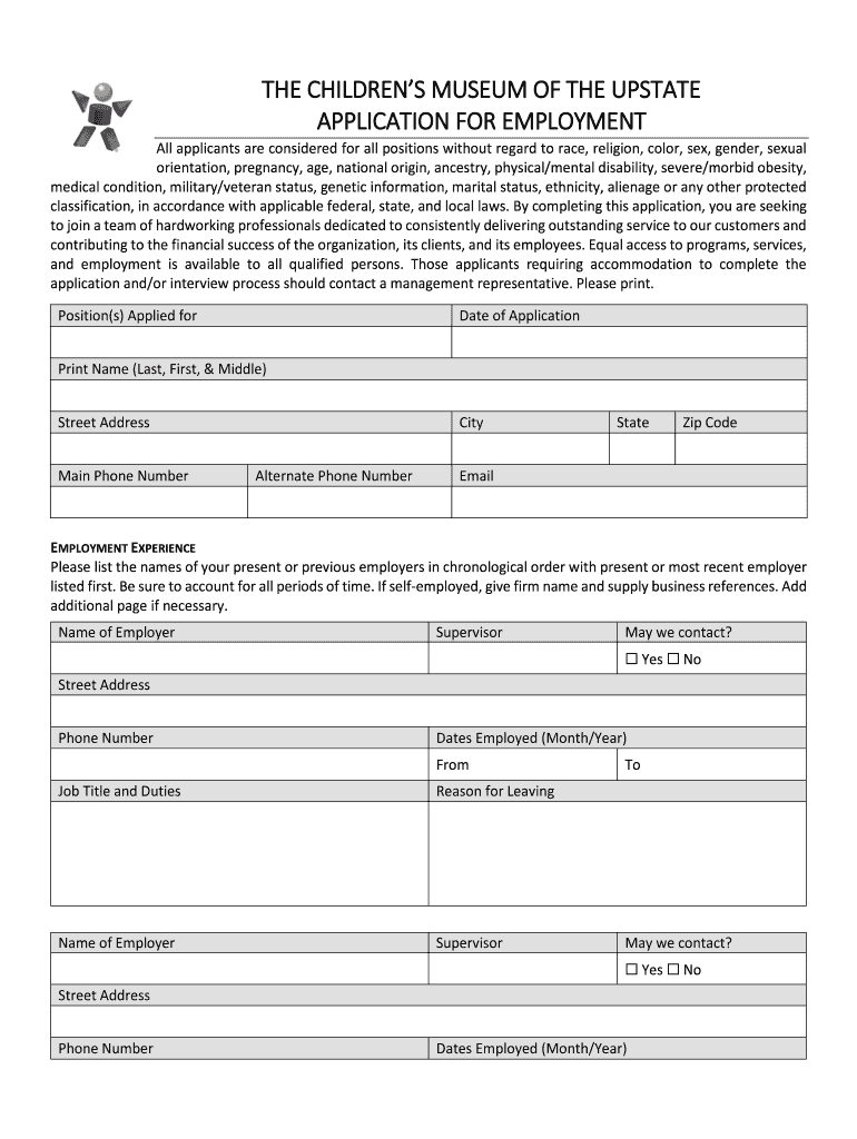 Fillable Online THE CHILDRENS MUSEUM OF THE UPSTATE Fax Email Print - pdfFiller