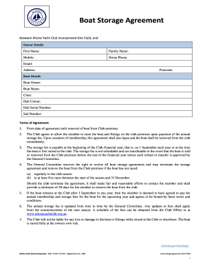 Fillable Online Boat Storage Agreement - revolutioniseSPORT Fax Email ...