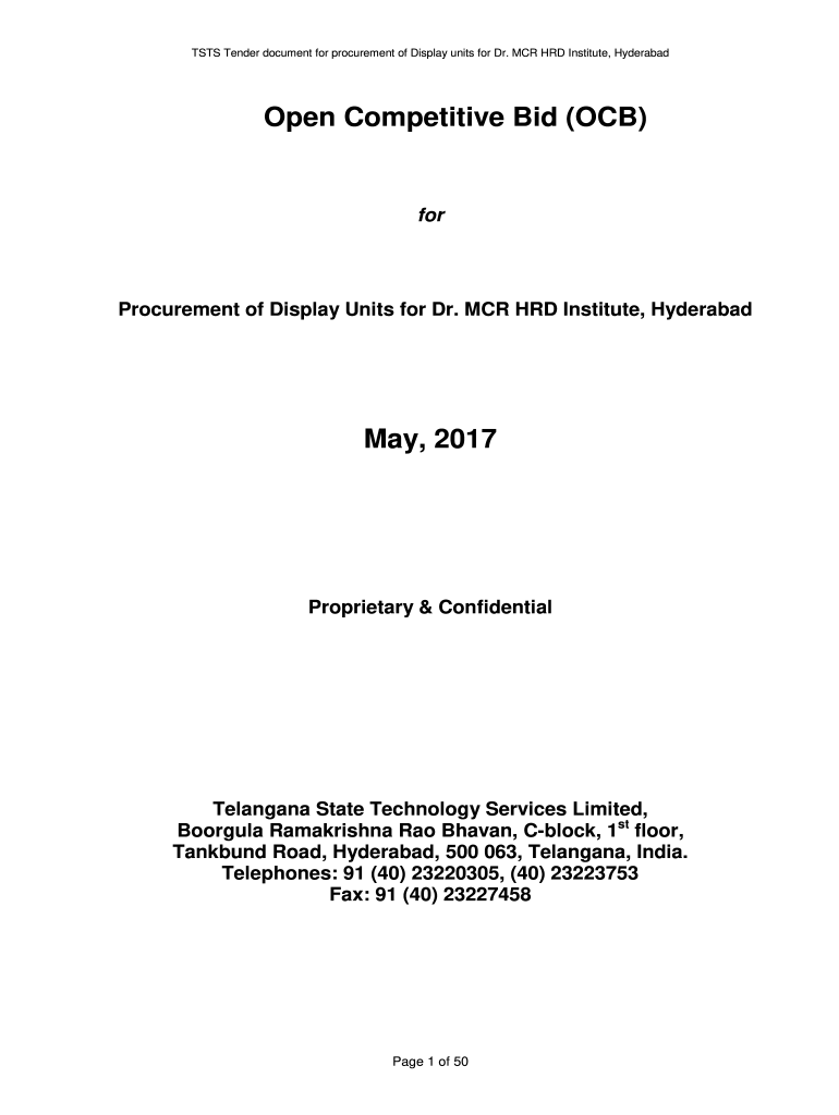 Fillable Online Open Competitive Bid (OCB) May, 2017 - Telangana State ... Fax Email Print ...
