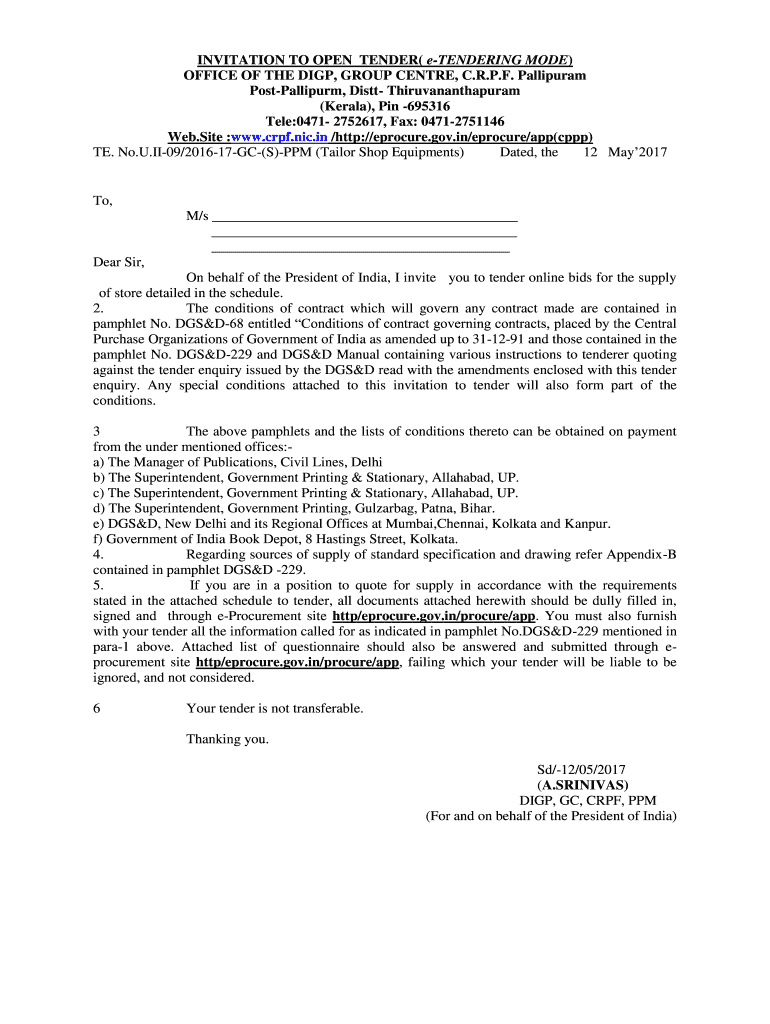 Fillable Online INVITATION TO OPEN TENDER( e-TENDERING MODE ... Fax Email Print - pdfFiller