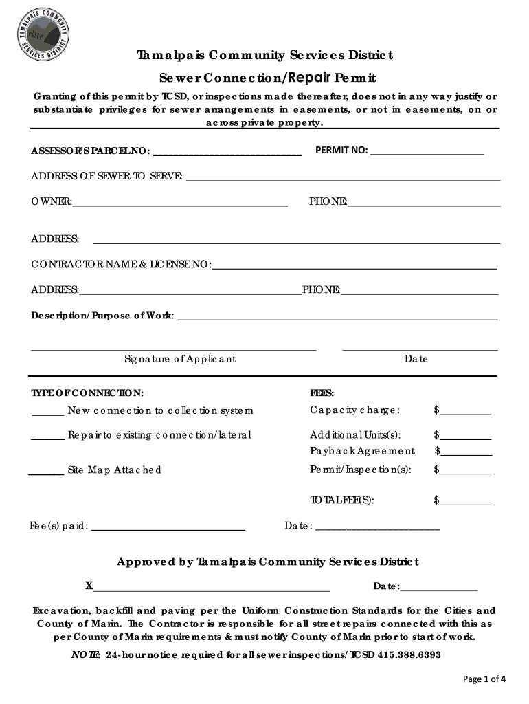 Fillable Online Required Sewage Lateral Inspections - Tamalpais ...