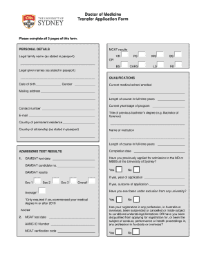 Fillable Online The University of Sydney MD transfer application form ...