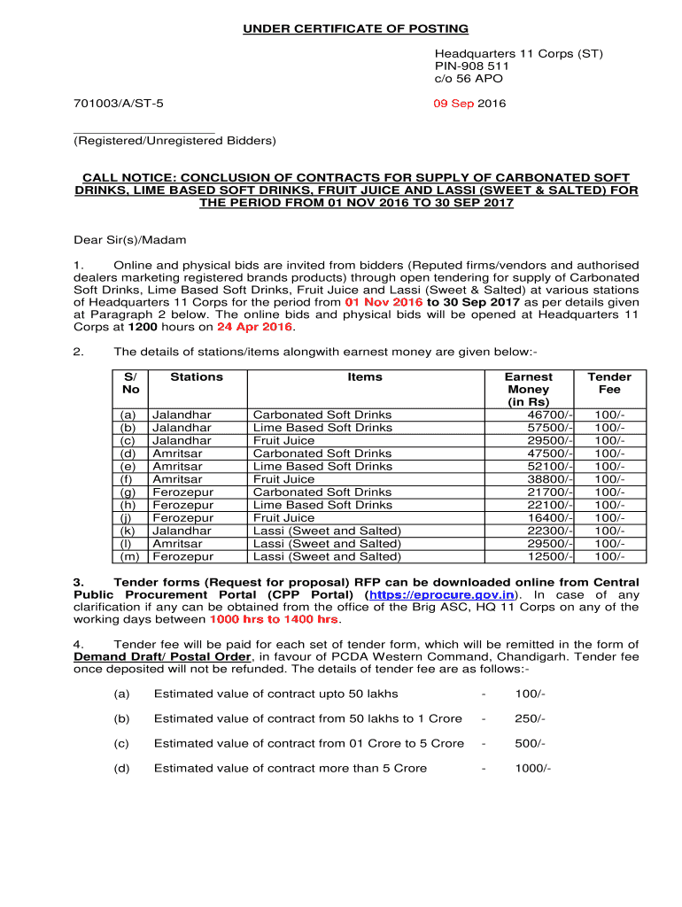Fillable Online UNDER CERTIFICATE OF POSTING Headquarters 11 Corps ...