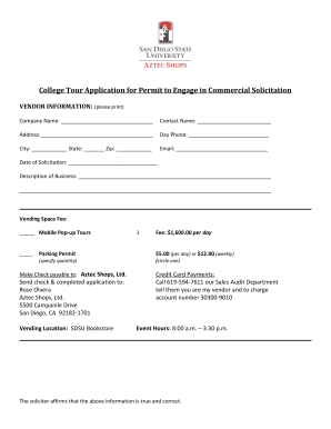 Fillable Online College Tour Application for Permit to Engage in ...