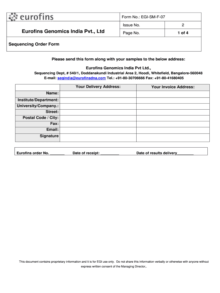 Fillable Online Sequencing Order Form - eurofinsgenomics.co.in Fax ...