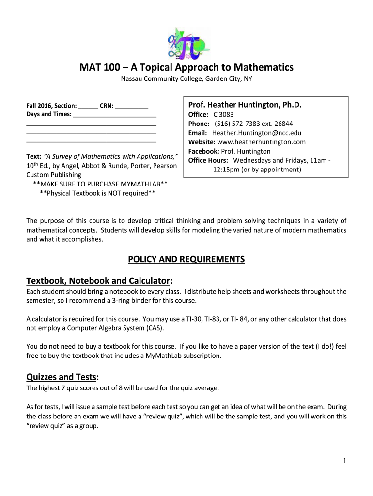 Fillable Online MAT 100 A Topical Approach to Mathematics Fax Email ...