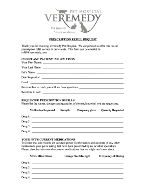 Fillable Online Prescription Refill Request Form - Rainier Veterinary ...