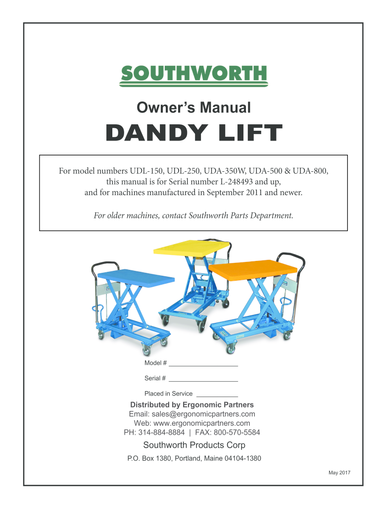 Fillable Online Fillable Online Dandy Lift Manual New Style ...