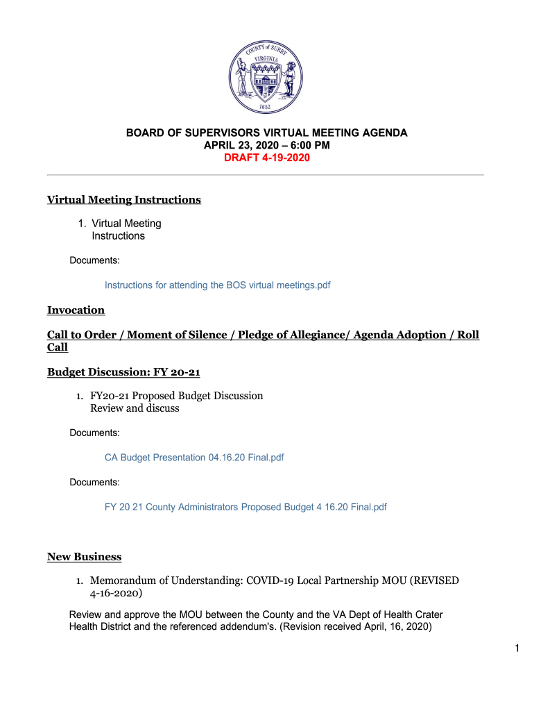 Fillable Online Call to Order / Moment of Silence / Pledge of ...