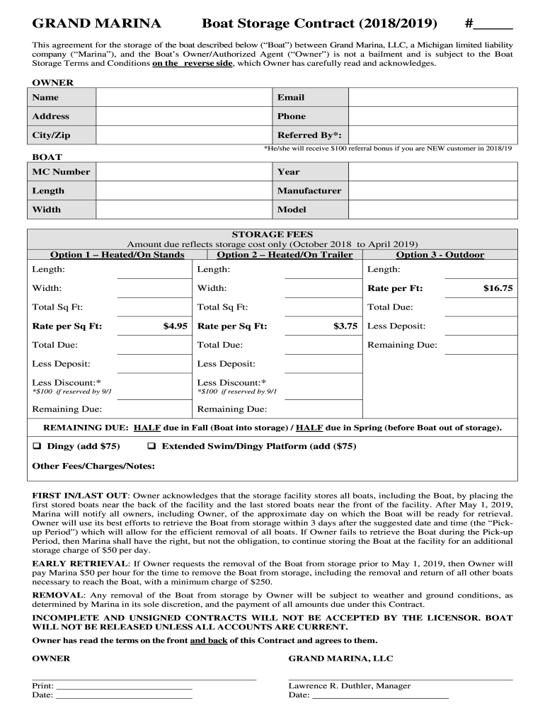Fillable Online BOAT STORAGE AND SECURITY AGREEMENT Fax Email Print ...