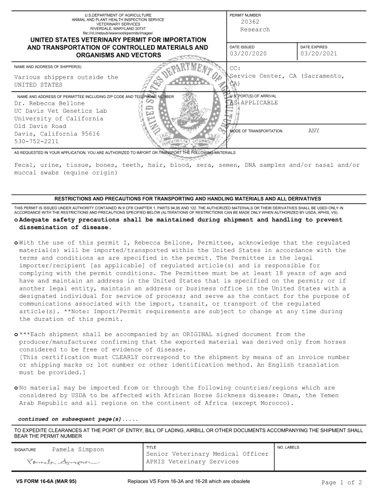 Fillable Online Import Permit - UC Davis Veterinary Medicine Fax Email ...