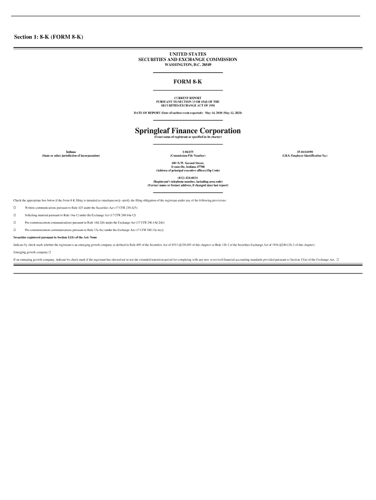Fillable Online Springleaf Finance Corporation - OneMain Holdings, Inc ...