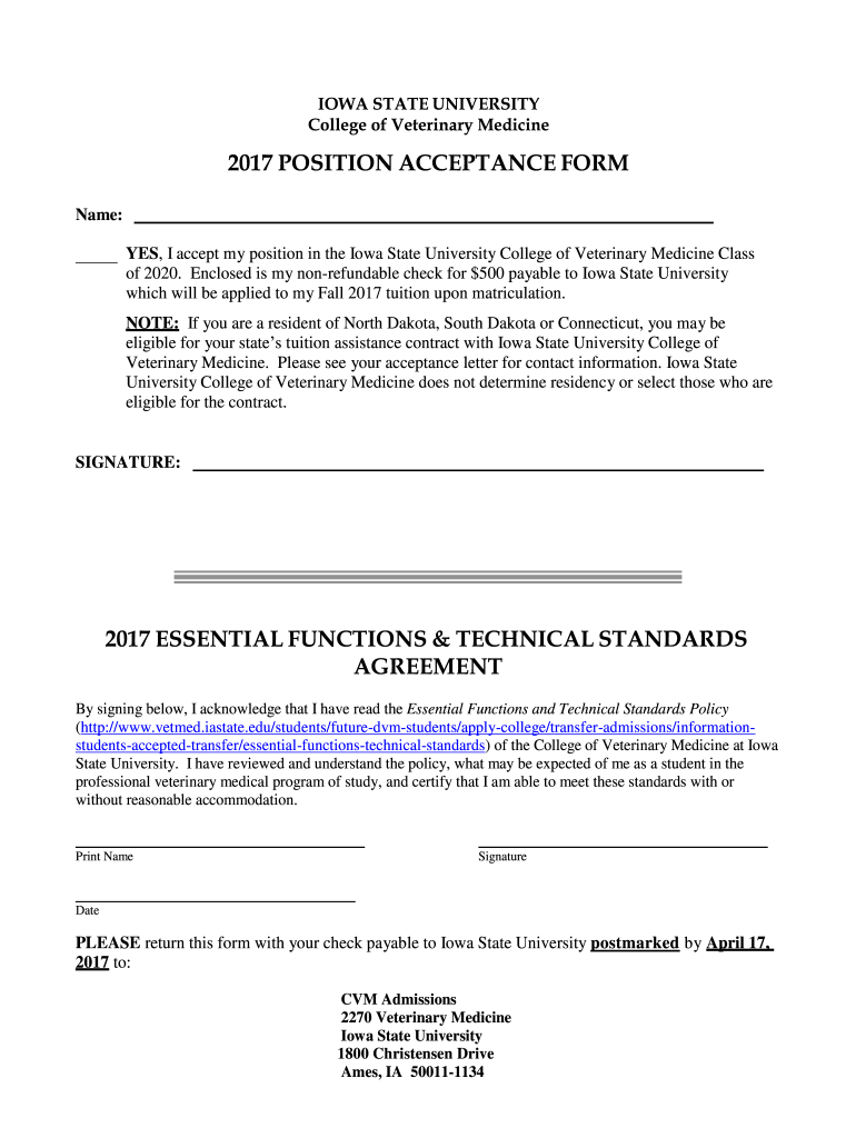 Fillable Online 2017 POSITION ACCEPTANCE FORM Fax Email Print - pdfFiller