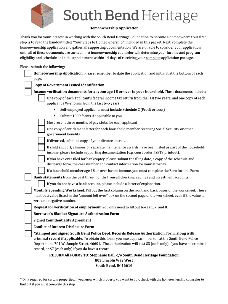 Fillable Online Homeownership Application - South Bend Heritage Foundation Fax Email Print ...