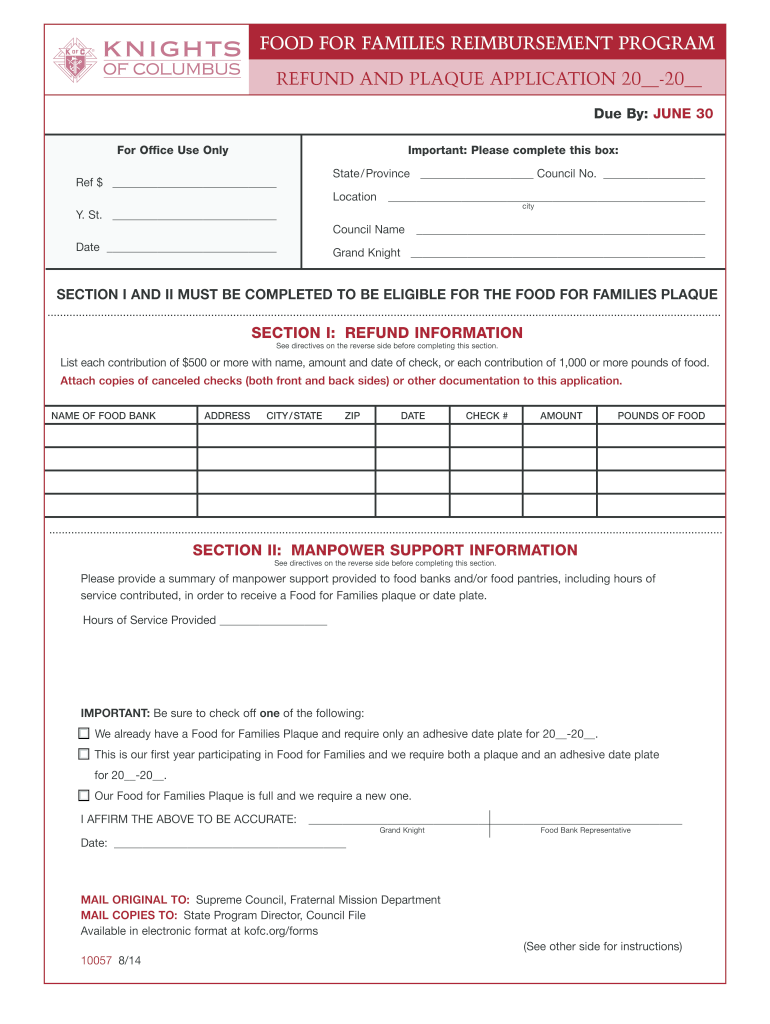 Fillable Online Food for Families Reimbursement Program 10057. Food for ...