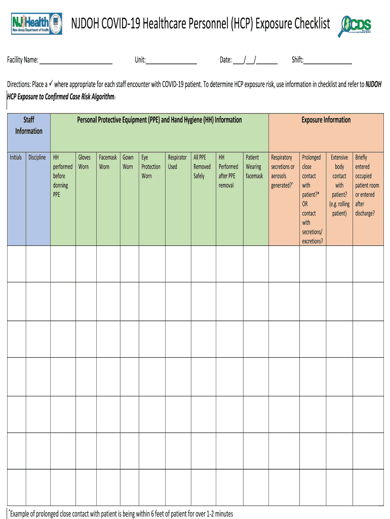 Fillable Online NJDOH COVID-19 Healthcare Personnel (HCP) Exposure ...
