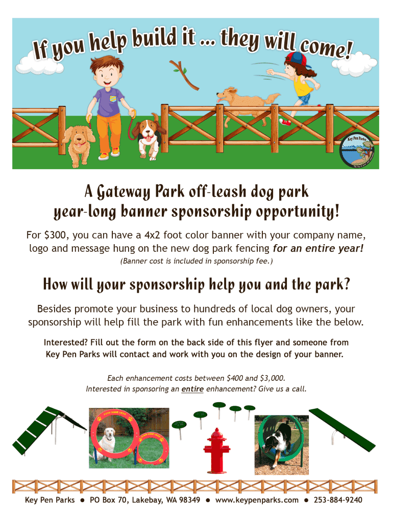 Fillable Online New Dog Park Banner Sponsorship Advertising Opportunity ...