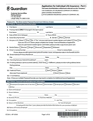 Fillable Online Application for Individual Life InsurancePart 1 Fax ...