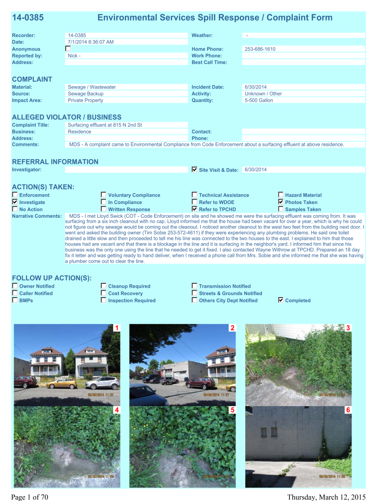 Fillable Online 14-0385 Environmental Services Spill Response ...