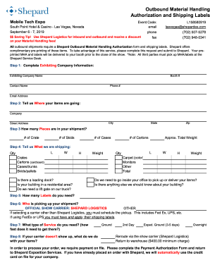 Fillable Online Outbound Material Handling Authorization and Shipping Labels Fax Email Print ...