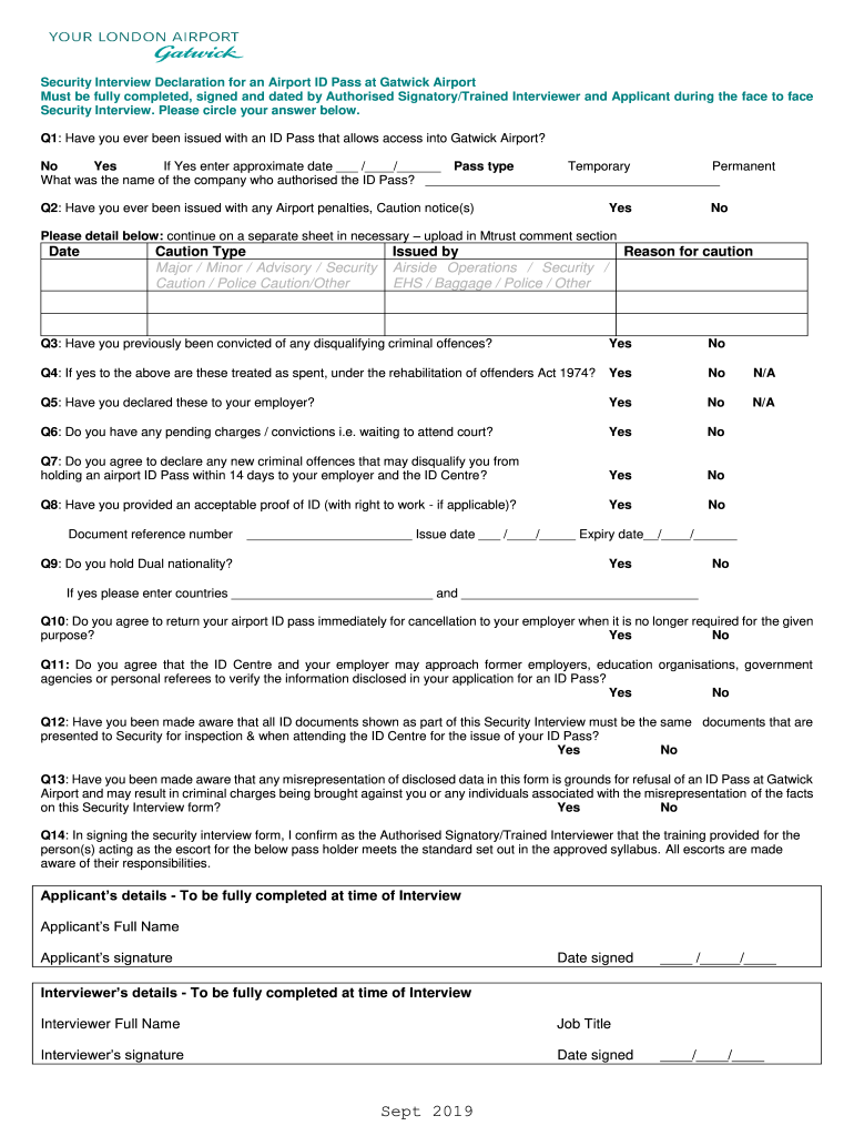 Fillable Online Security Interview Declaration for an Airport ID Pass ...