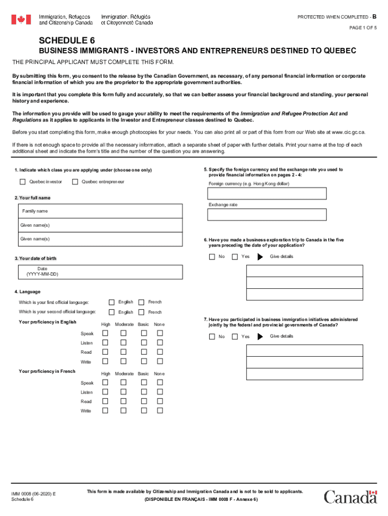 2020-2025 Form Canada IMM 0008 E Schedule 6 Fill Online, Printable, Fillable, Blank - pdfFiller