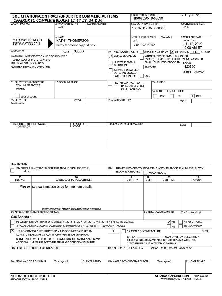 Fillable Online SOLICITATION/CONTRACT/ORDER FOR, COMMERCIAL ITEMS OFFEROR TO ... Fax Email Print ...