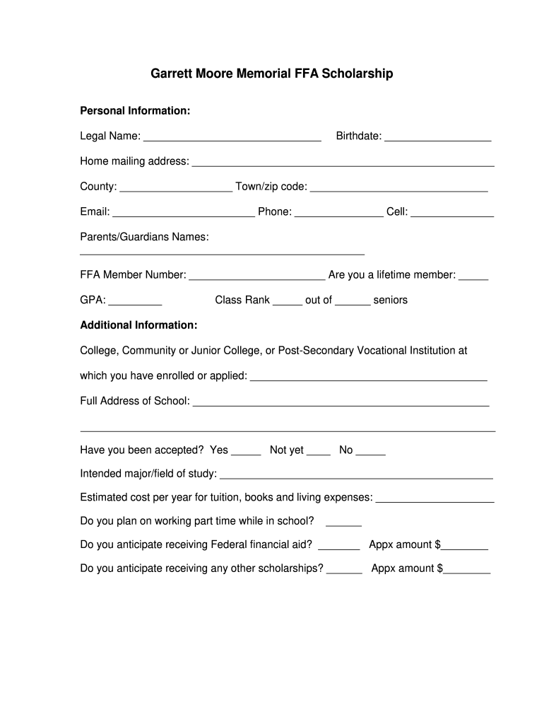 Fillable Online o Must be an FFA member and a Senior of the Lafayette ...