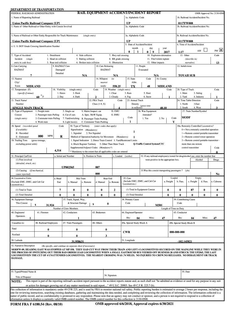 Fillable Online 1.12 - Ten Year Accident/Incident Overview - FRA Safety ...