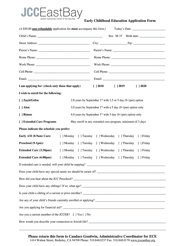 Fillable Online Early Childhood Education Application Form-no hagesher ...
