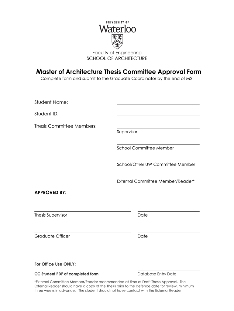 Fillable Online Master of Architecture Thesis Committee Approval Form ...