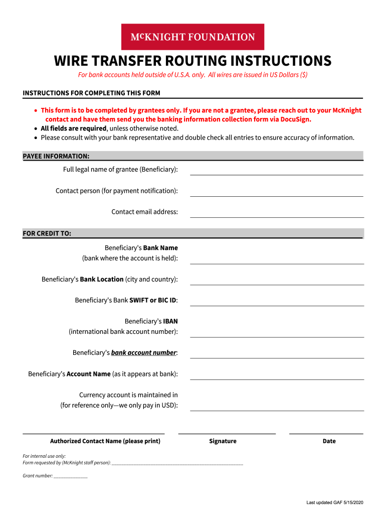 Fillable Online External Wire Transfer Routing Instructions Form Fax ...