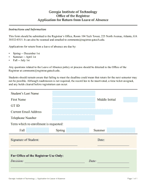 Fillable Online Application for Return from Leave of Absence Fax Email ...