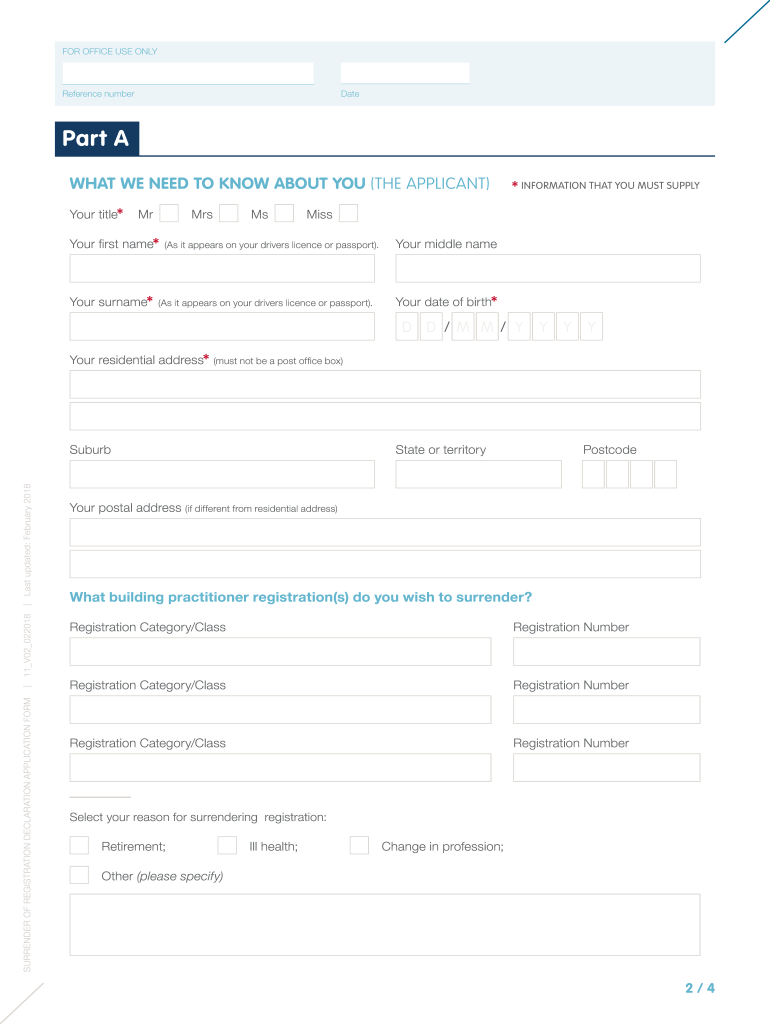 Fillable Online Form: Surrender of Building Practitioner Registration ...