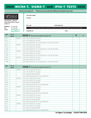 Fillable Online 2020 MICRA-T, SIGMA-T and IPSA-T TESTS 2020 - CJ Fallon ...