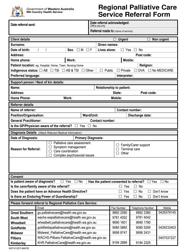 Fillable Online Regional Palliative Care Service Referral Form ...