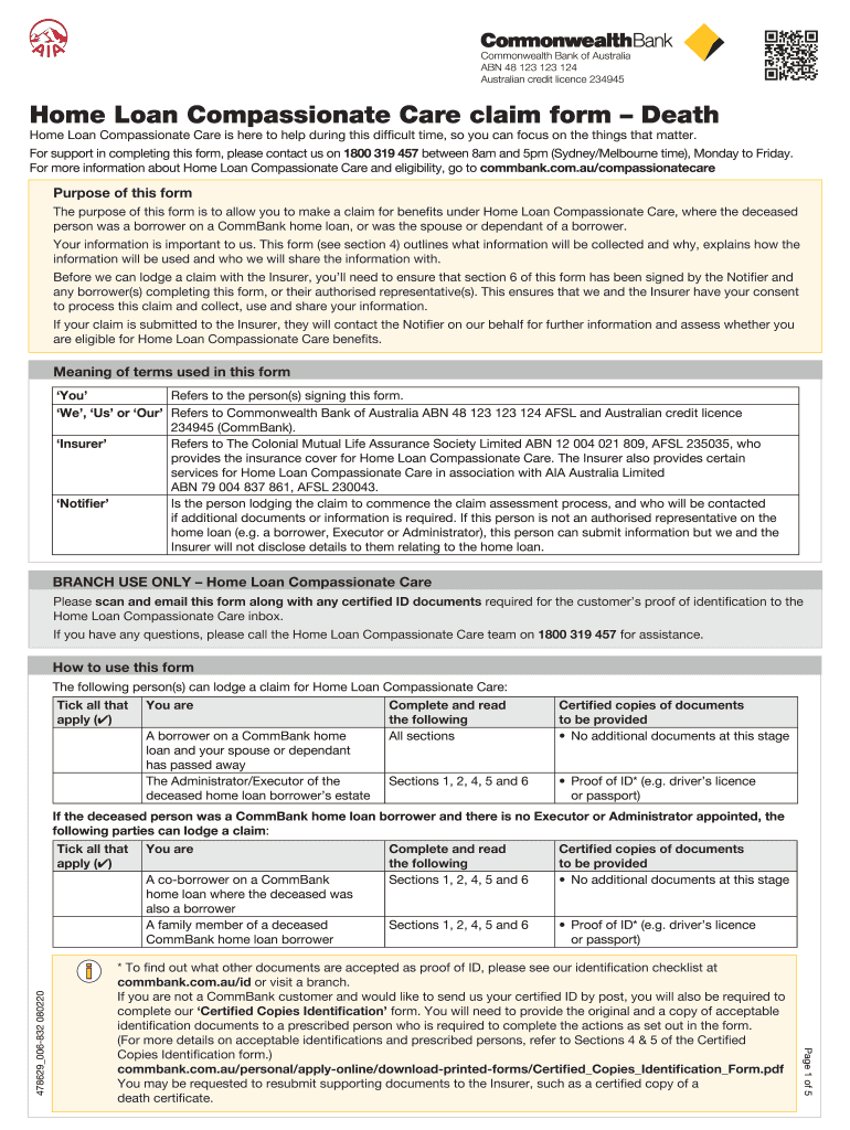 Fillable Online Home Loan Compassionate CareDeath claim form. Home Loan ...