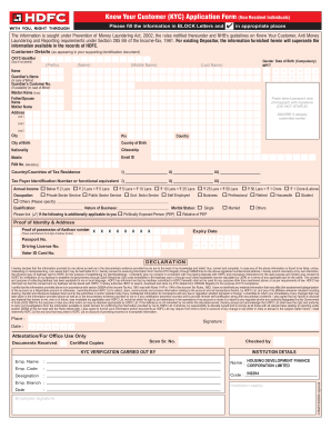 Fillable Online Know Your Customer (KYC) Application Form - hdfc.com ...