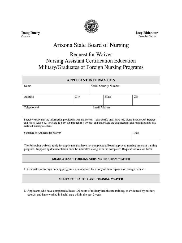 Fillable Online CNA Education Waiver for Military or Foreign Graduate ...