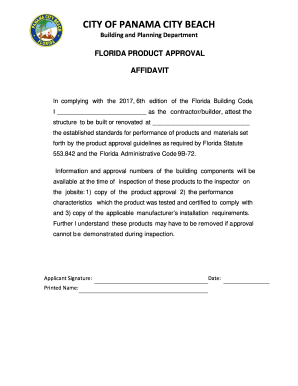 Fillable Online florida product approval affidavit - City of Panama ...