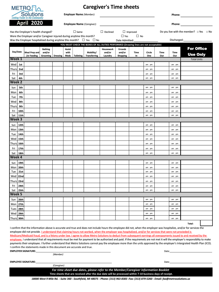 Fillable Online Caregiver's Time sheets Fax Email Print - pdfFiller
