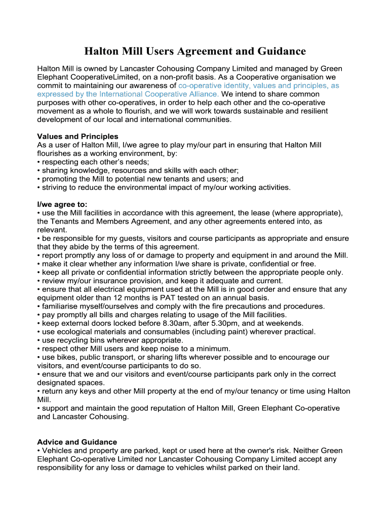 Fillable Online Halton Mill Users Agreement and Guidance rev March 2019 Fax Email Print - pdfFiller