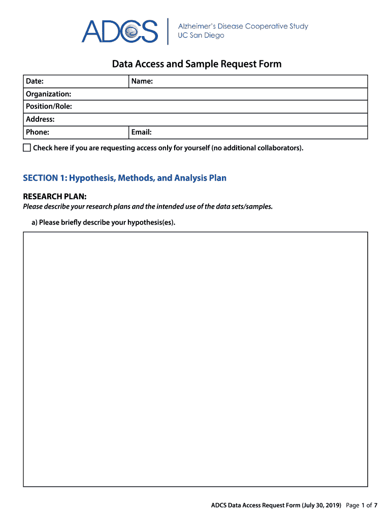 Fillable Online Data Access and Sample Request Form - ADCS Fax Email Print - pdfFiller