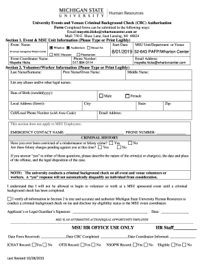 Fillable Online University Events and Venues Criminal Background Check ...