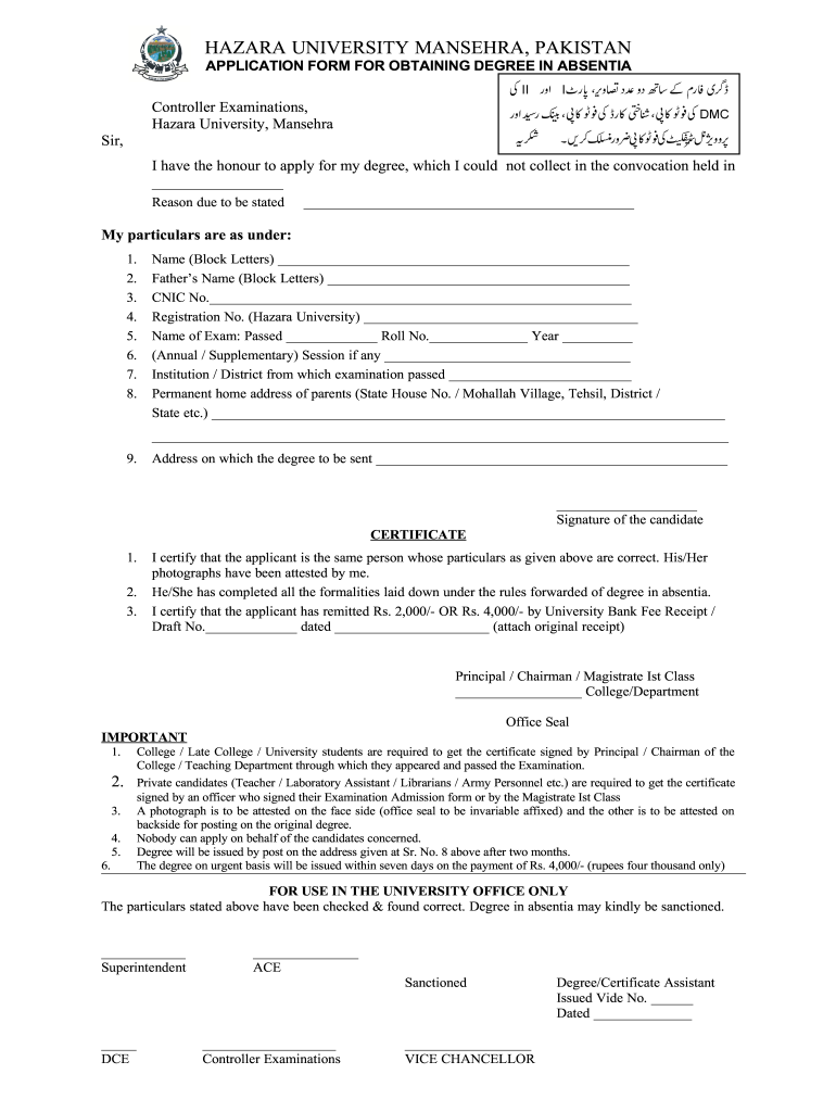 Hazara University Degree Form - Fill Online, Printable, Fillable, Blank ...