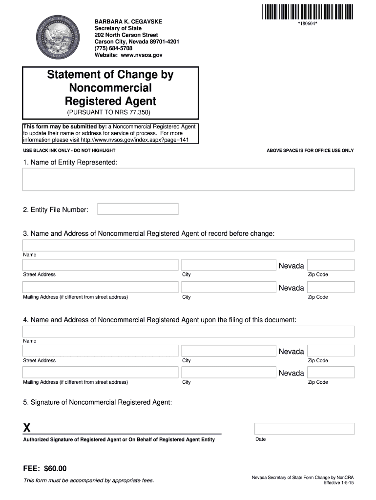 Fillable Online Statement of Change by Noncommercial Registered Agent ...