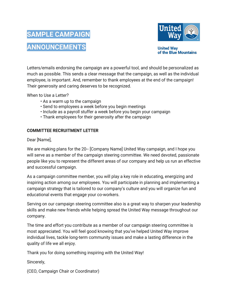 Fillable Online SAMPLE CAMPAIGN Fax Email Print - pdfFiller