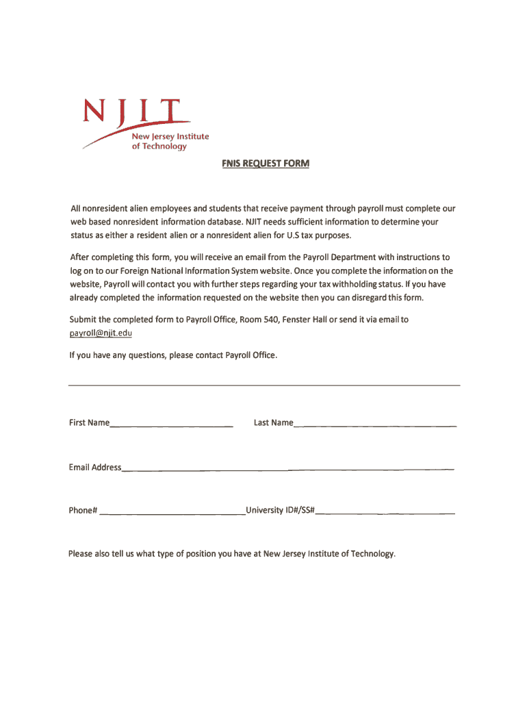 Fillable Online fnis request form - New Jersey Institute of Technology ...