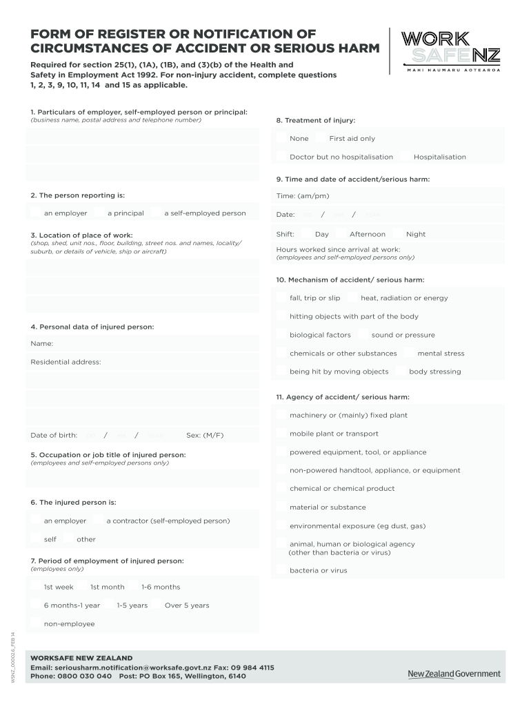 Fillable Online CIRCUMSTANCES OF ACCIDENT OR SERIOUS HARM Fax Email ...