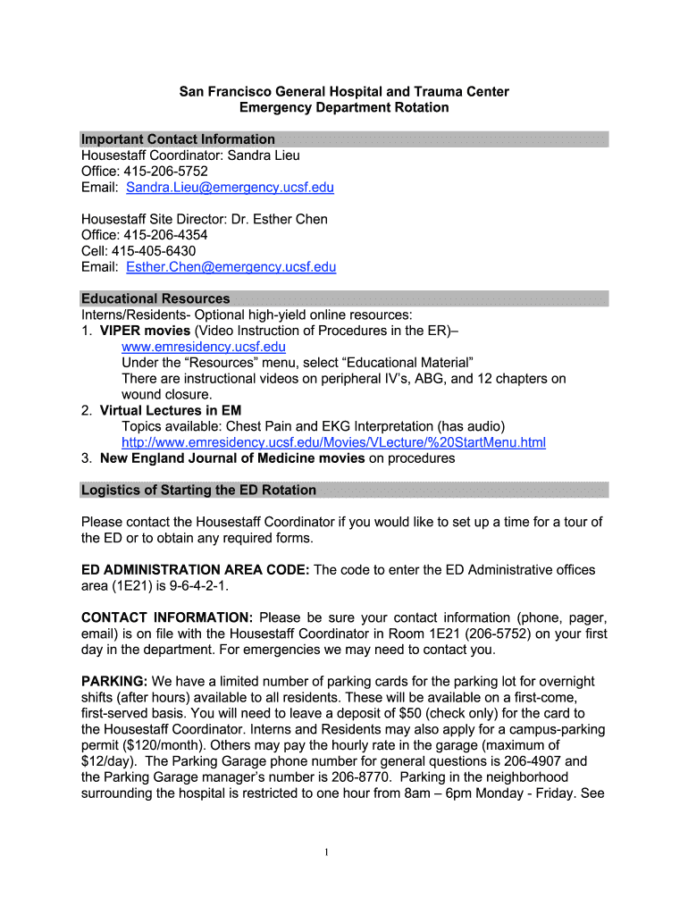 Fillable Online Emergency Department Rotation Fax Email Print - pdfFiller